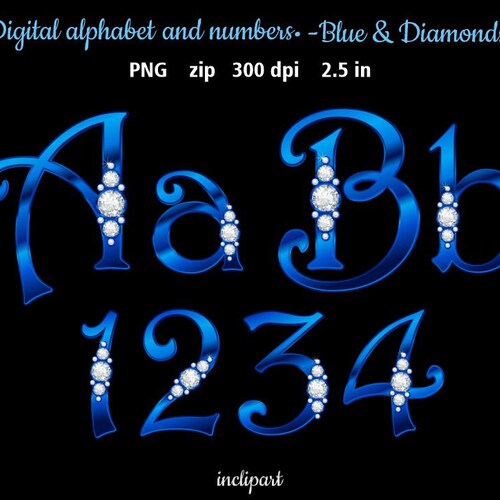 Royal Blue Alphabet Numbers With Diamonds Clip Art. Letters - Etsy UK