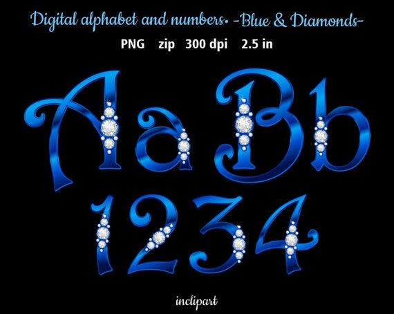 Royal Blue Alphabet Numbers With Diamonds Clip Art. Letters | Etsy
