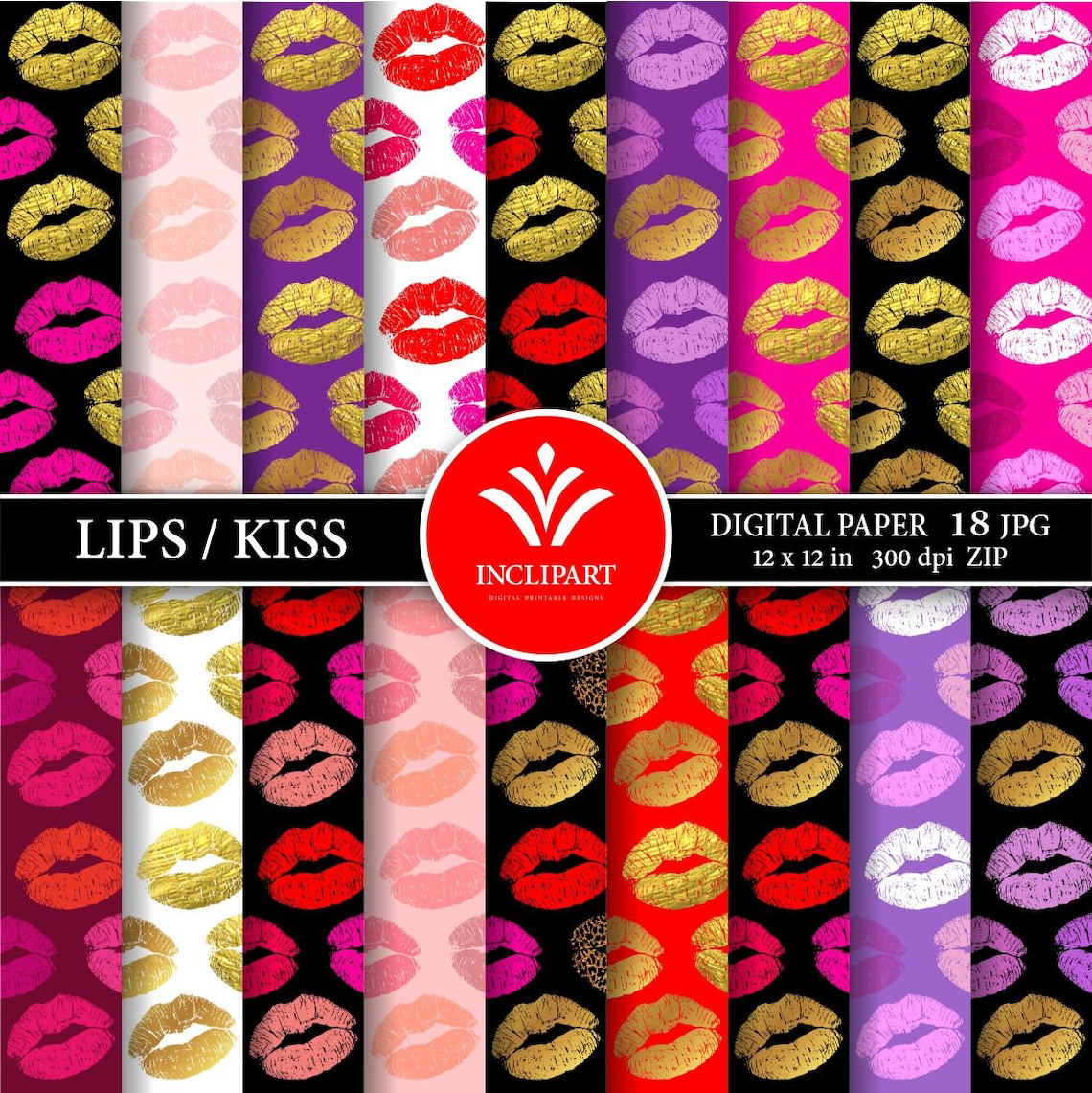 Lips Kiss Print Seamless Digital Paper. Set of 18 JPG Kiss - Etsy
