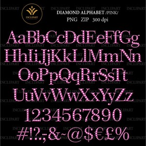 Pink Diamond Alphabet and Numbers Clip Art PNG File Format. Digital ...