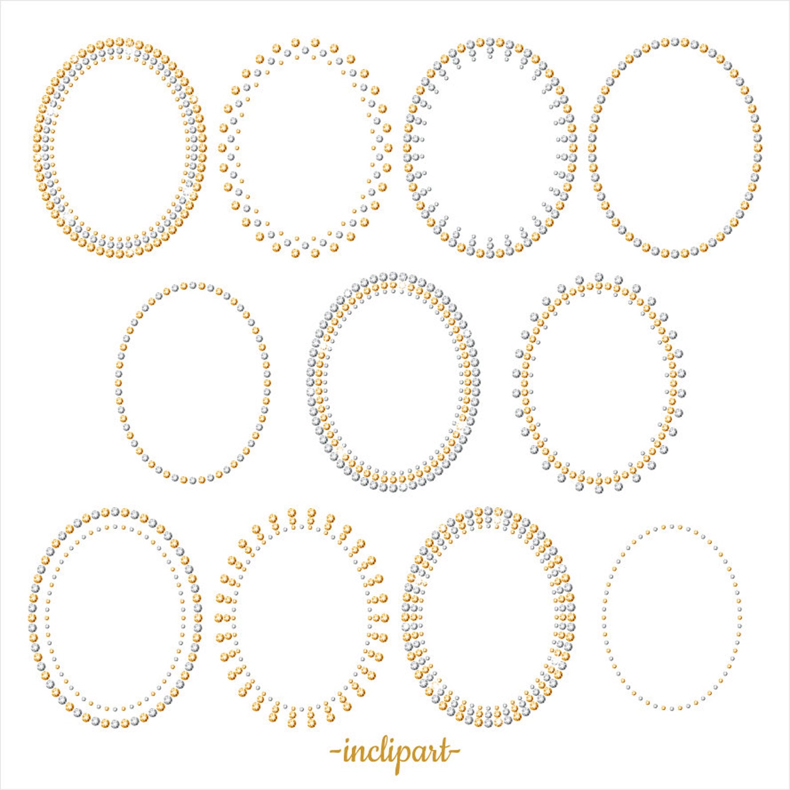 Oval Diamond Frames Clipart. Silver Gold Gem Frames Overlay. - Etsy