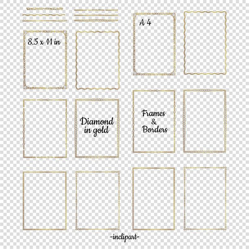 Frame Clipart Diamond Gold. Rhinestone Frame Border Clipart. | Etsy