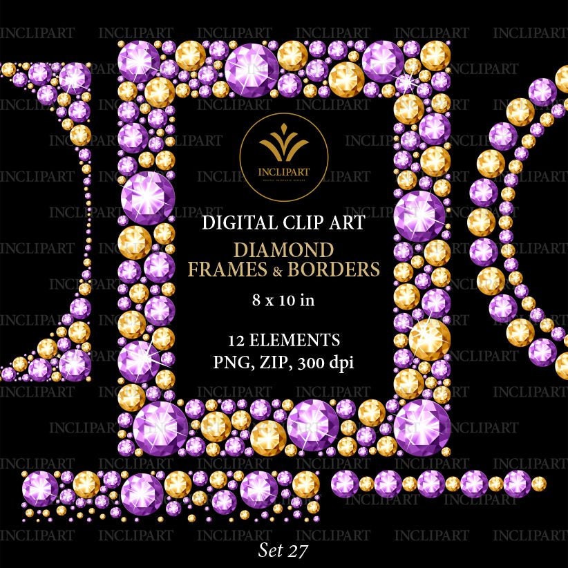 Purple and gold diamond frames borders overlay clip art PNG - Etsy 日本