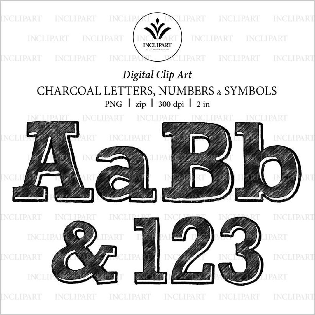 Charcoal Numbers, Letters & Symbols Clip Art. Coal Black Alphabet Bold ...