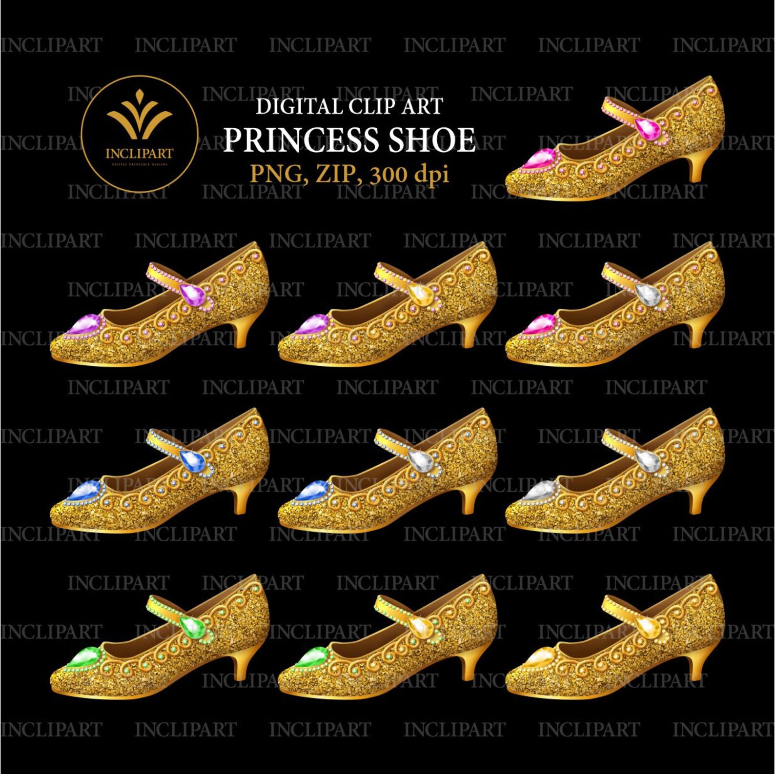 Princess Shoe PNG Digital Clipart. Gold and Diamonds - Etsy