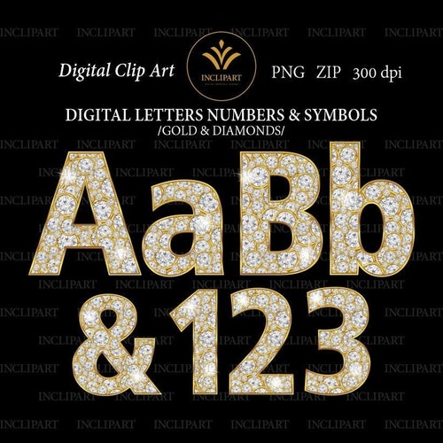 Alphabet Diamond & Gold PNG Files Digital Clip Art. Diamond - Etsy Canada