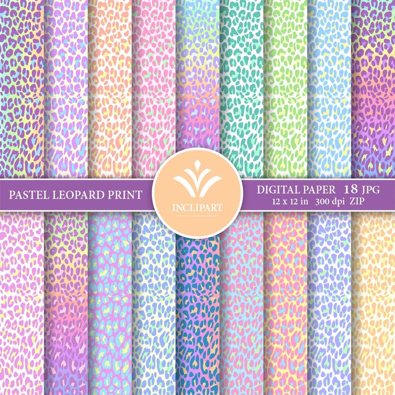 Pastel Leopard, Cheetah Print Seamless Digital Paper. Set of 18 JPG ...