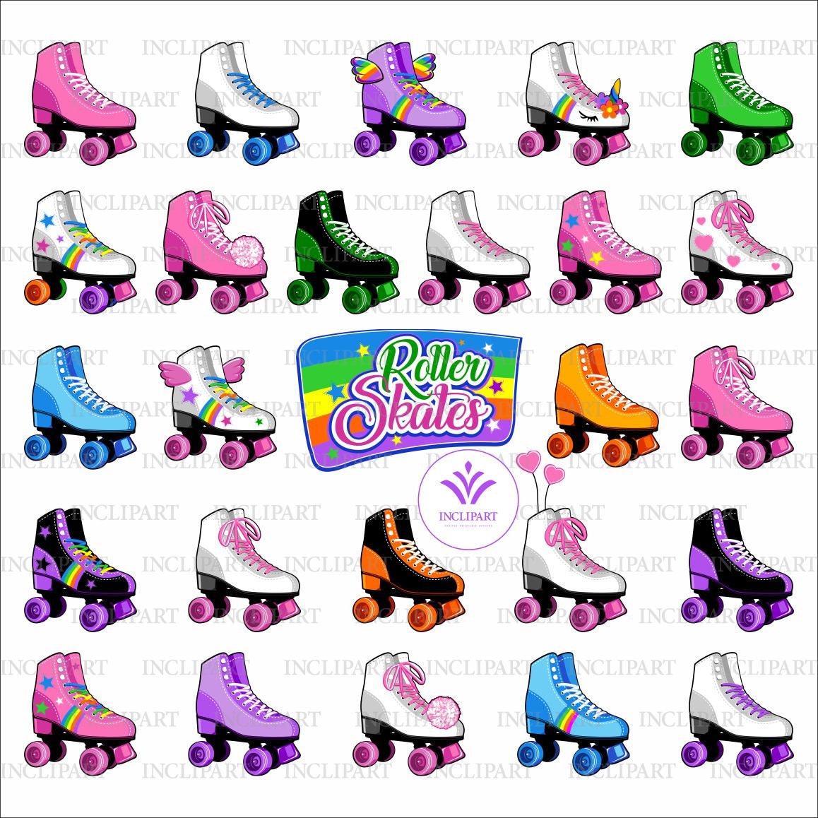Roller Skates Clipart. Party Clipart. Colorful Roller Skate | Etsy