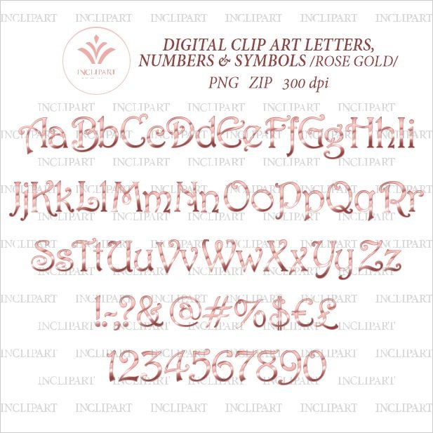 Rose Gold Alphabet Numbers Clip Art. Letters Numbers - Etsy