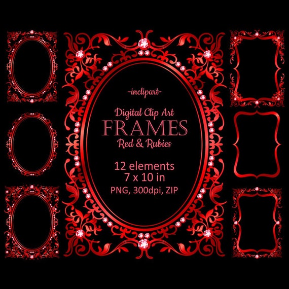 Red Metallic Frames Digital Clip Art. Red and Ruby Frames | Etsy UK