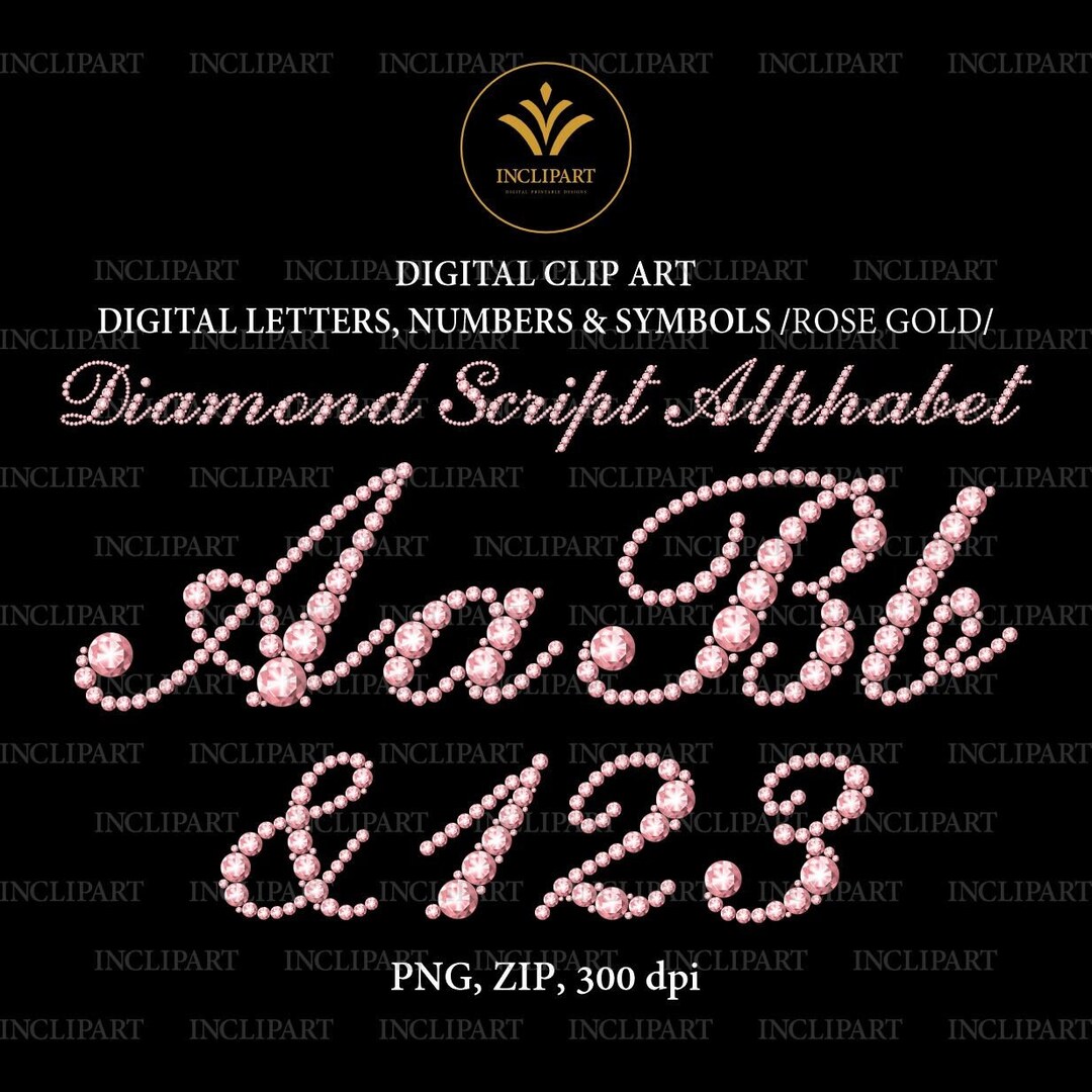 Rose Gold Diamond Alphabet Script Digital PNG Clip Art. Letters ...
