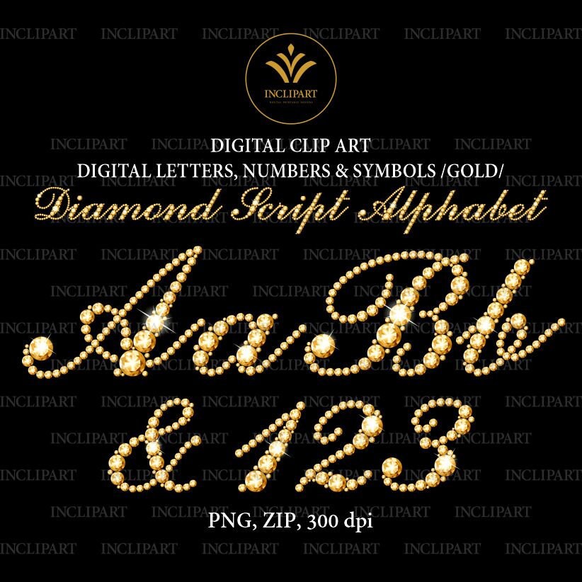 Diamond Alphabet Script Digital PNG Clip Art. Letters Numbers | Etsy