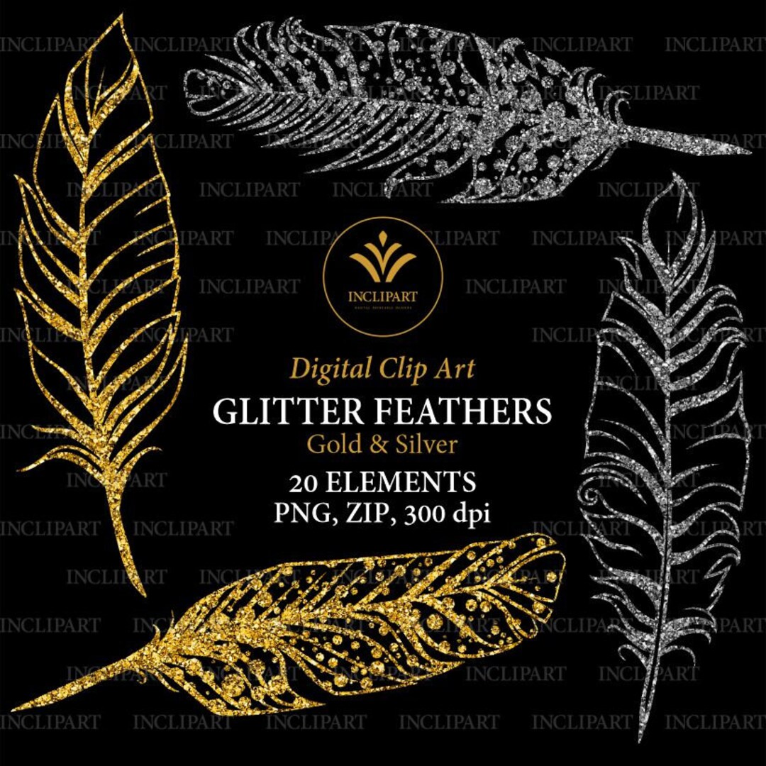 Feather Clipart. Glitter Gold & Silver Glitter Feather Clip Art ...