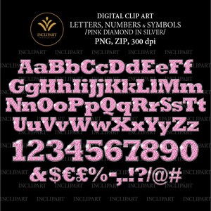 Pink Diamond in Silver Numbers, Letters Clipart, PNG File Format ...