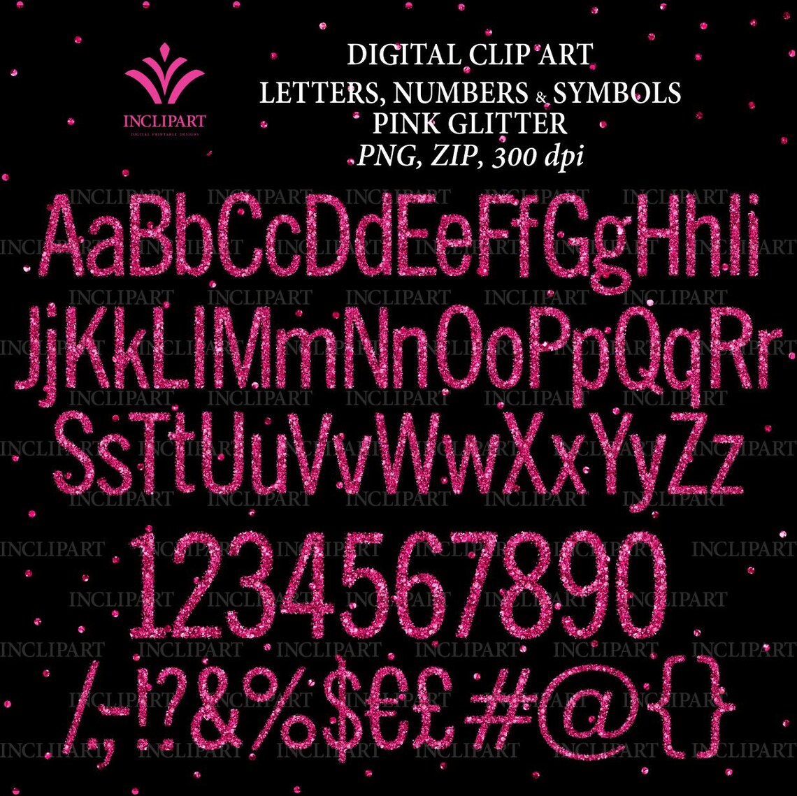 Pink Glitter Letters Numbers Symbols PNG Files Digital Clip | Etsy
