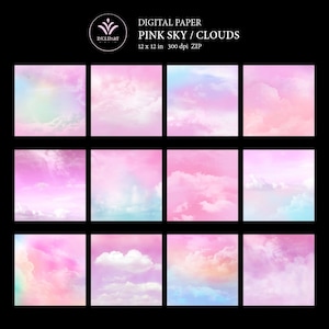 Pink Sky, Clouds Digital Paper, Background Clip Art. Set of 12 JPG ...