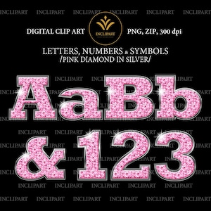 Pink Diamond in Silver Numbers, Letters Clipart, PNG File Format ...