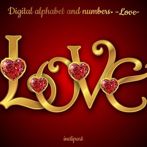 Gold Letters and Numbers With Ruby Heart Clipart. Valentine's Day ...