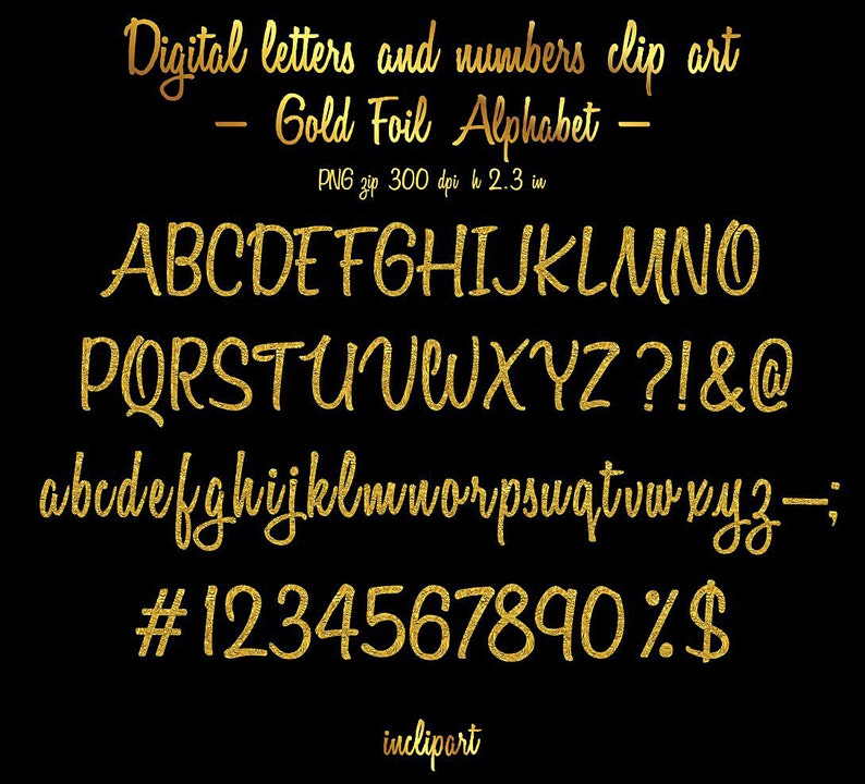 Gold Foil Alphabet Clipart. Crumpled gold foil letters | Etsy