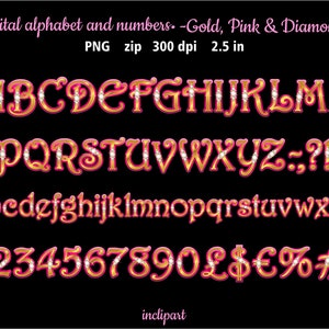 Diamonds in Gold and Pink Alphabet and Numbers Clip Art. - Etsy