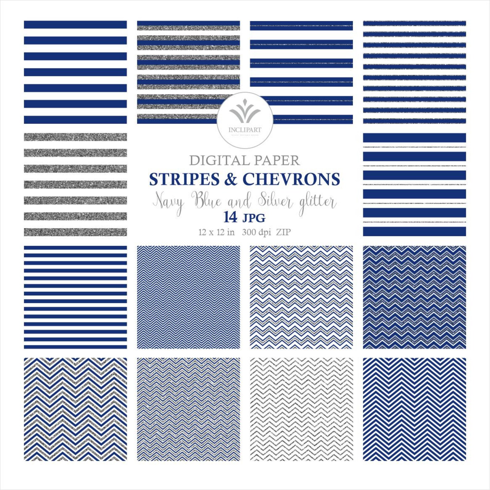 Stripes Chevrons Digital Paper. Navy Blue Silver Glitter - Etsy UK