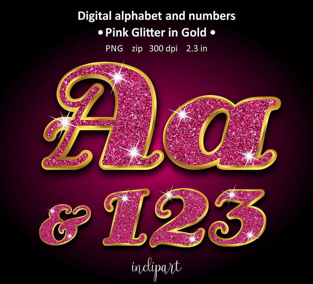 Pink Glitter Alphabet Clipart. Letters and Numbers Digital Clip Art ...