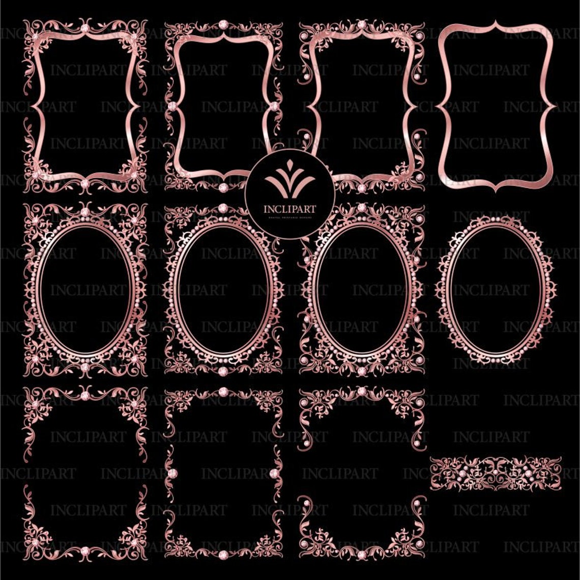 Rose Gold Frames Digital Clip Art PNG. Rose Gold and Diamond - Etsy