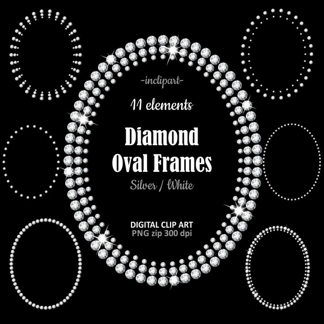 Oval Diamond Frames Clipart. Silver, White Gem Frames, Overlay ...