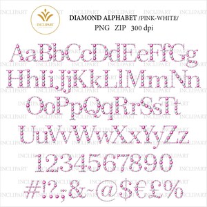 Pink, White Diamond Alphabet, Numbers Clip Art PNG File Format. Digital Rhinestone Letters ...