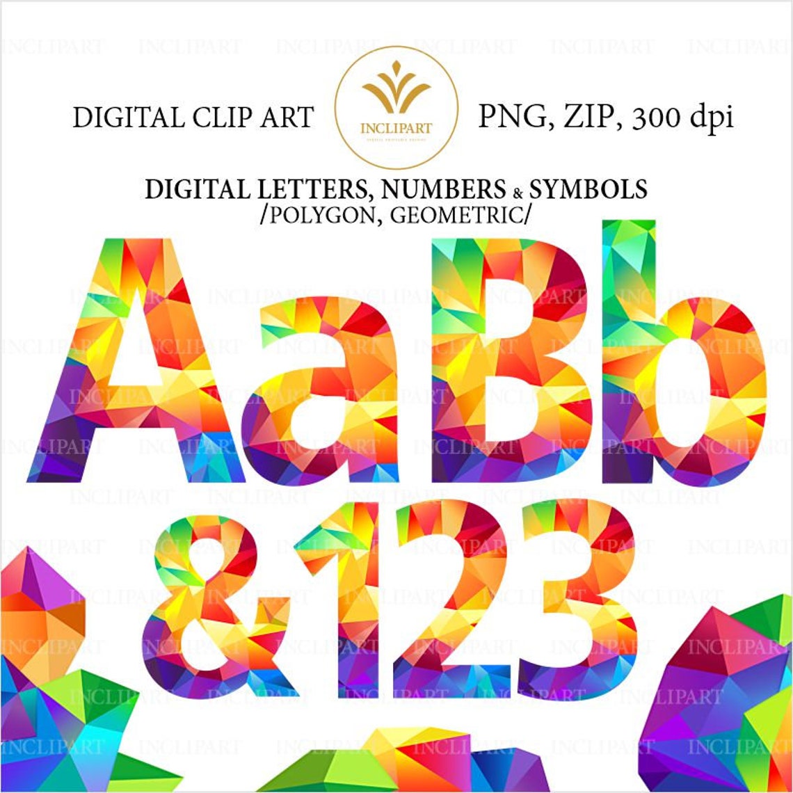 Geometric Polygon Letters and Numbers PNG Clipart. Colorful - Etsy