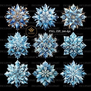 Snowflake Watercolor Clipart PNG File Format. 9 Blue Snowflakes Digital ...