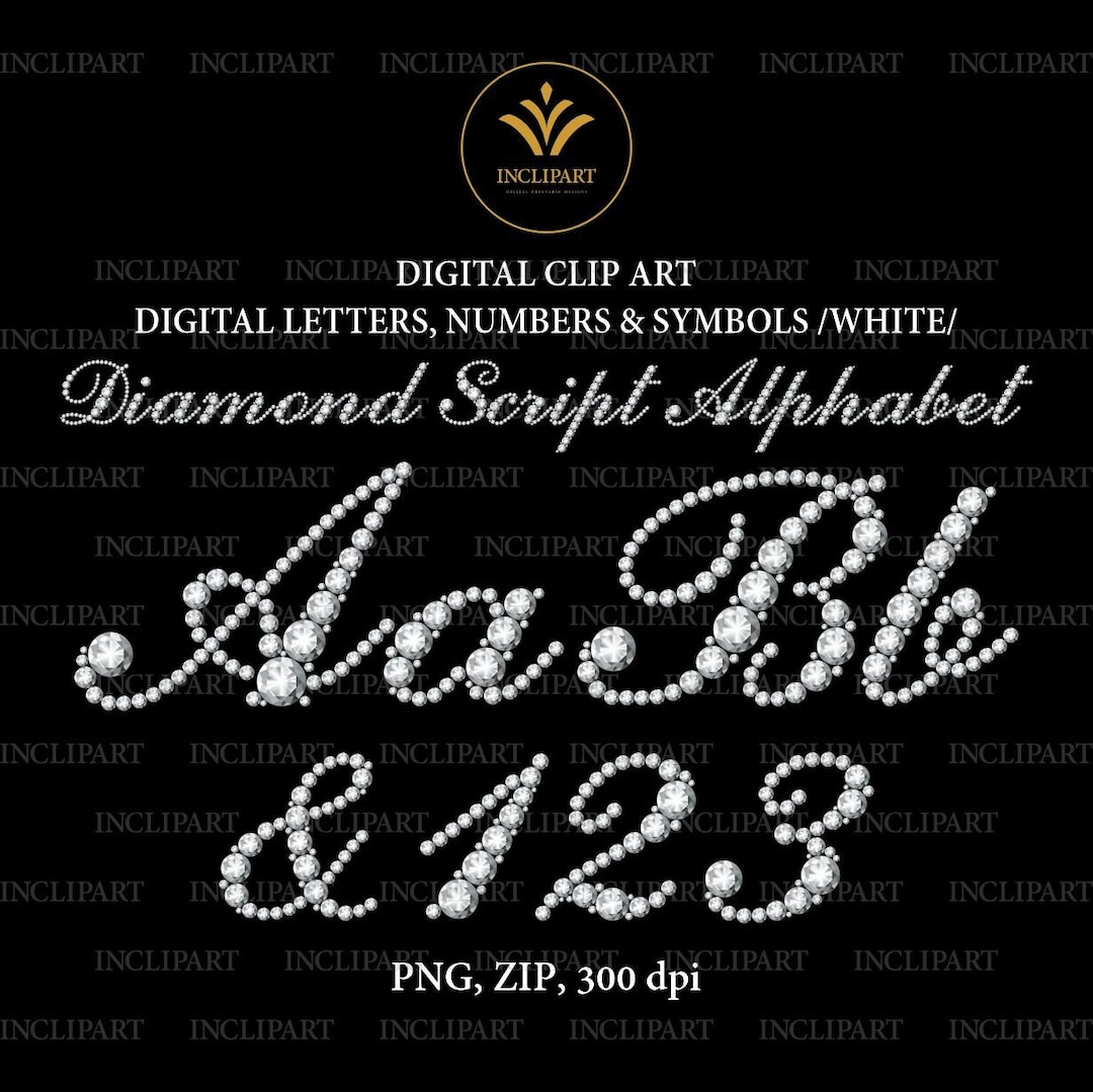 Diamond Alphabet Script. Digital Letters, Numbers, Symbols Clip Art PNG ...