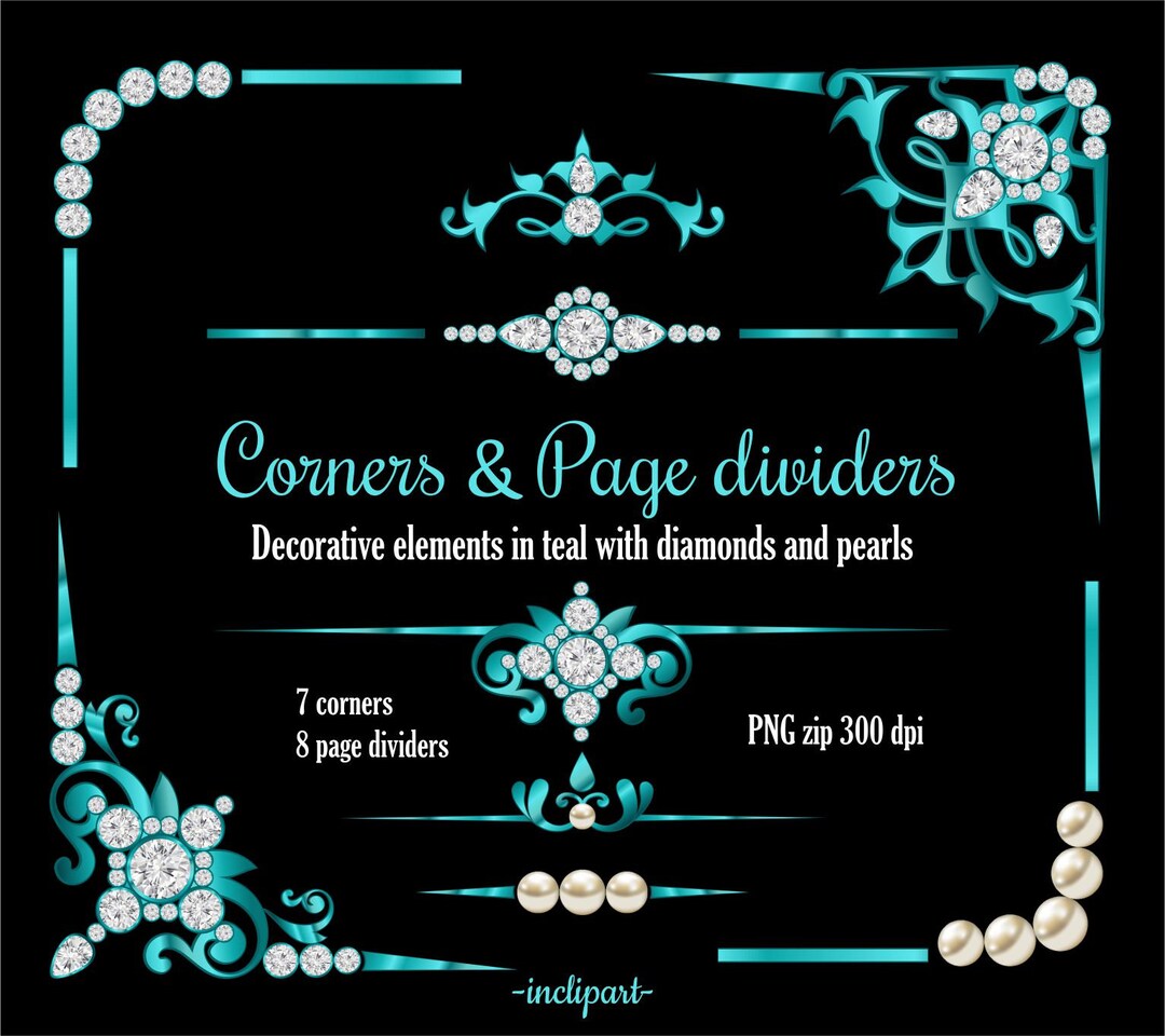 Teal Corner, Page Divider Clipart. Set of 15 Various Decorative ...