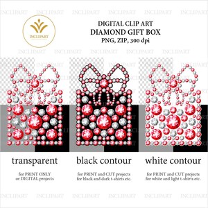 Diamond Gift Box digital clipart PNG format. Red and white | Etsy