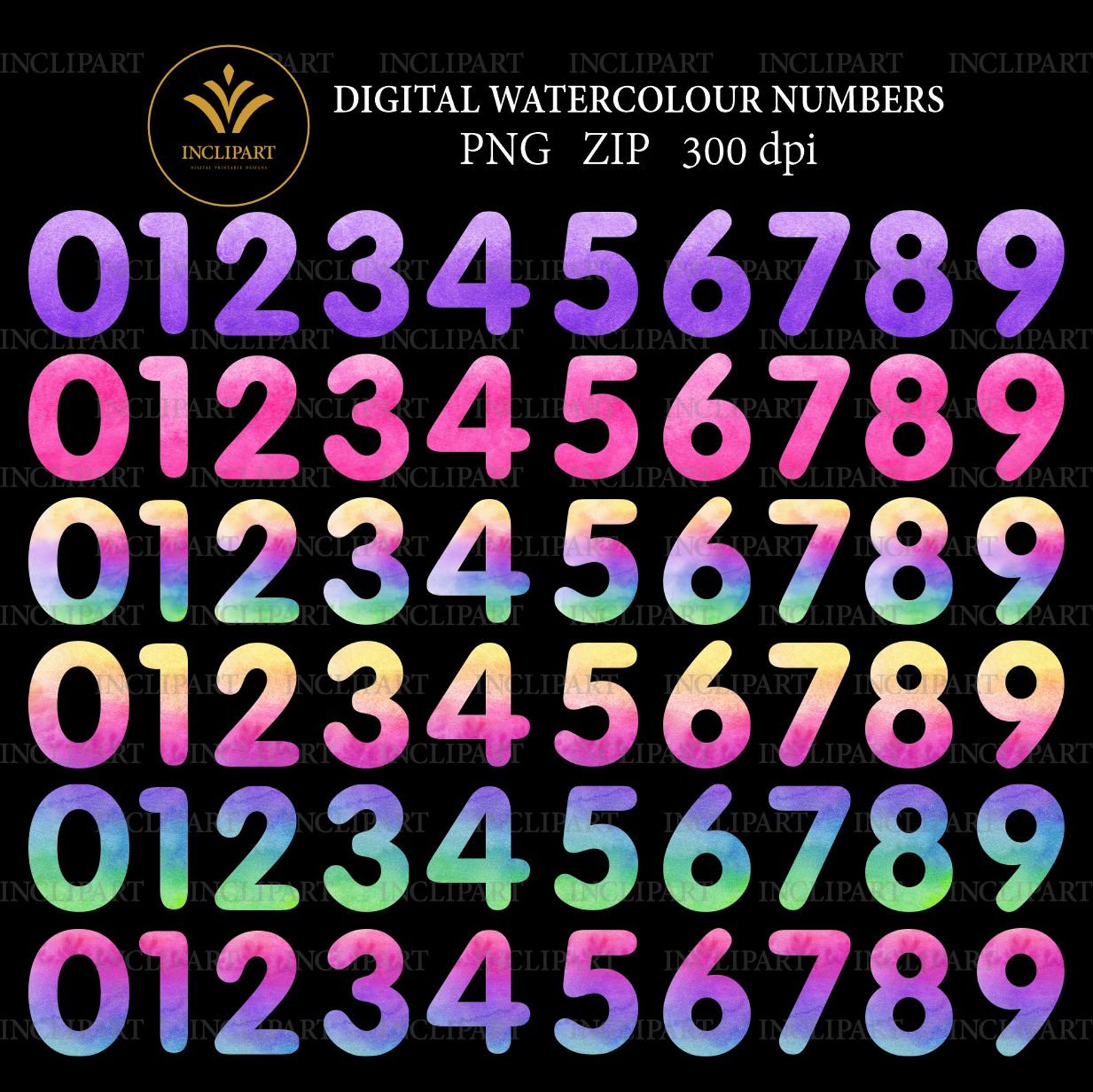 Watercolour Numbers Digital Clipart PNG File Format. H 2.8 - Etsy