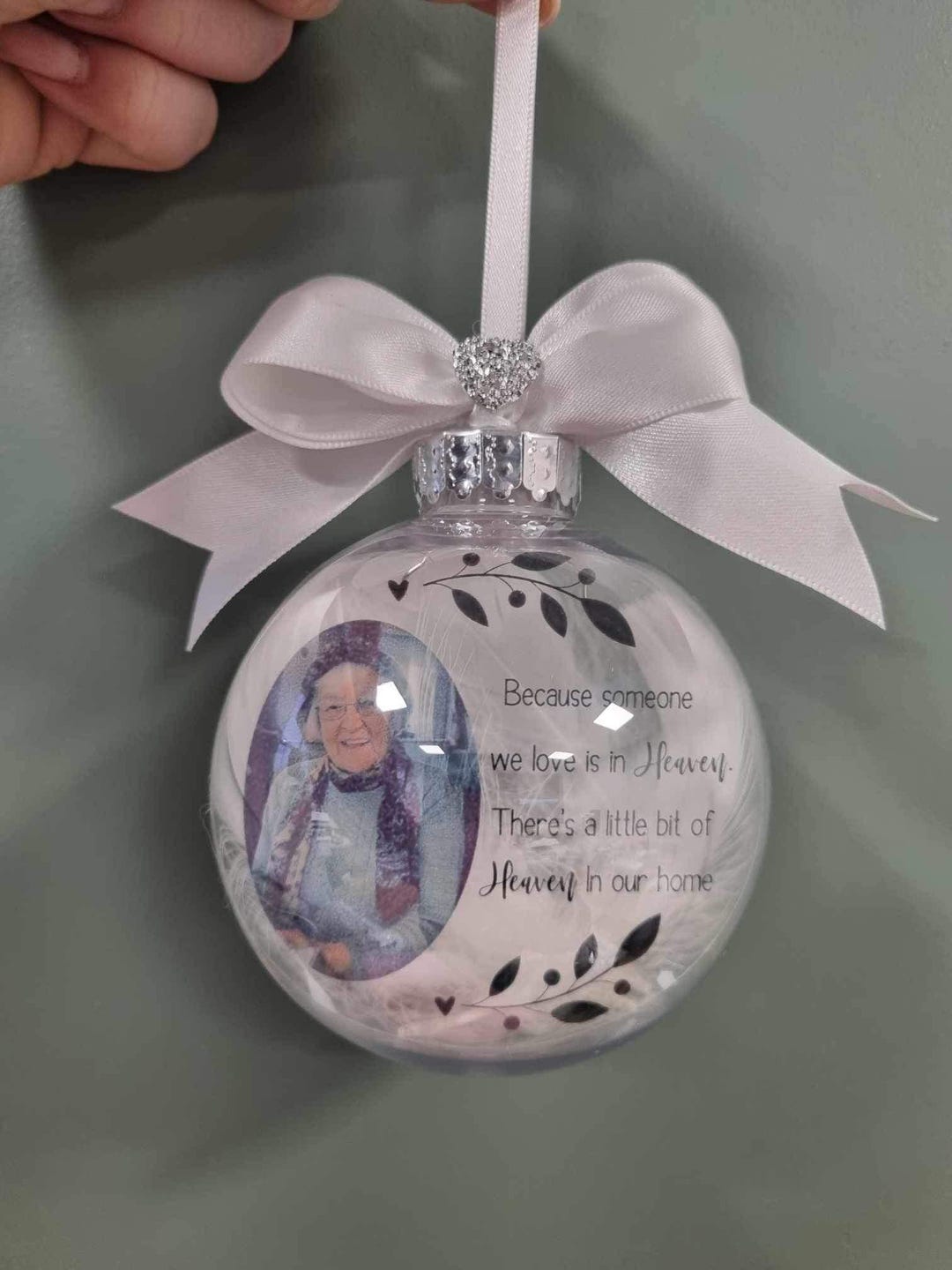 Personalised Photo Memorial Bauble With Feathers, Christmas Tree ...