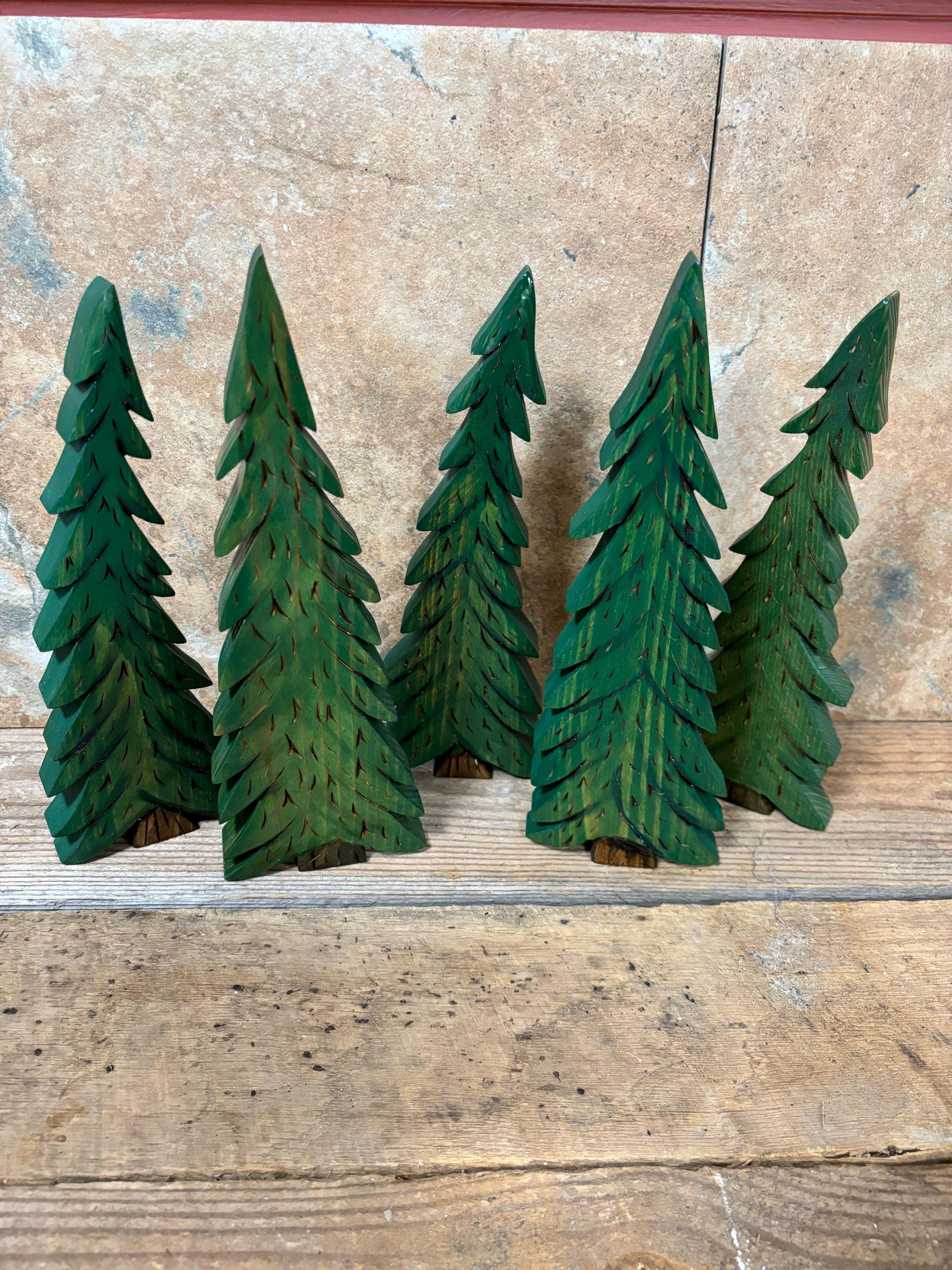Handmade Evergreen Trees Cut From Pine. Wooden Tree Decorations Can Be ...