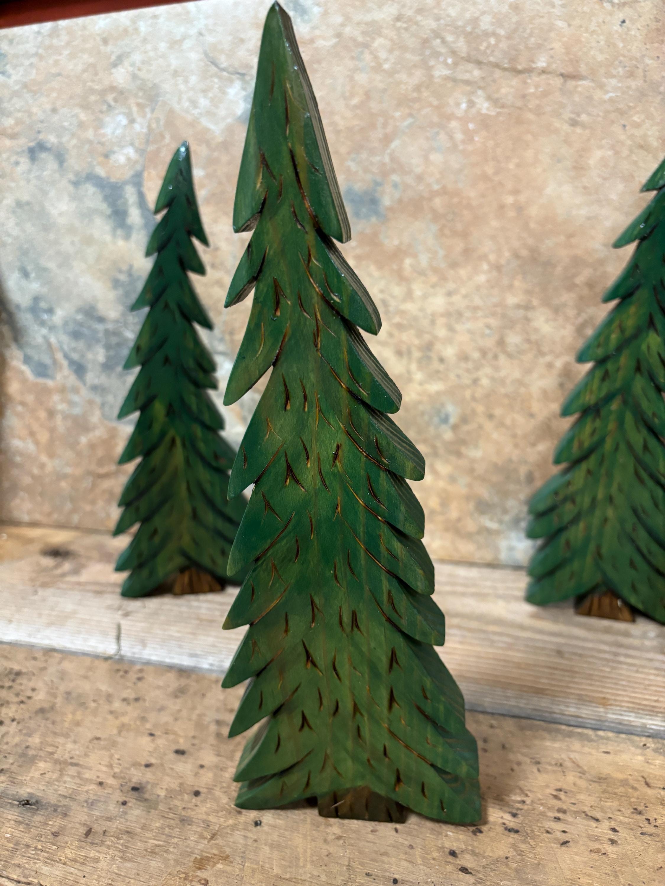 Handmade Evergreen Trees Cut From Pine. Wooden Tree Decorations Can Be ...
