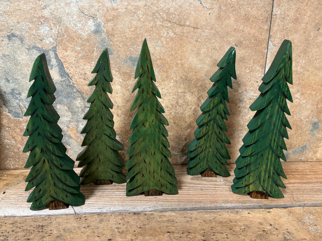 Handmade Evergreen Trees Cut From Pine. Wooden Tree Decorations Can Be ...