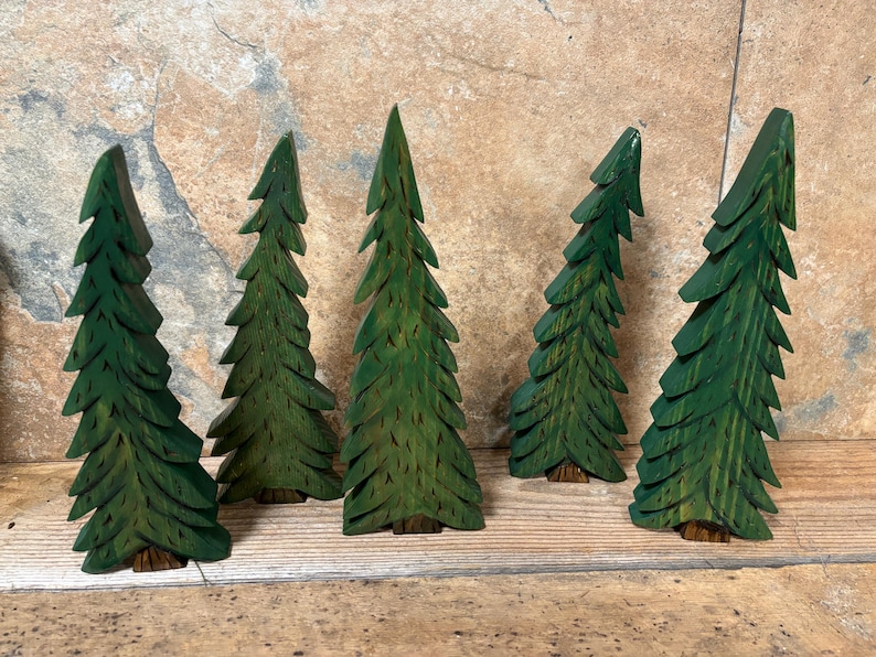Handmade Evergreen Trees Cut From Pine. Wooden Tree Decorations Can Be ...