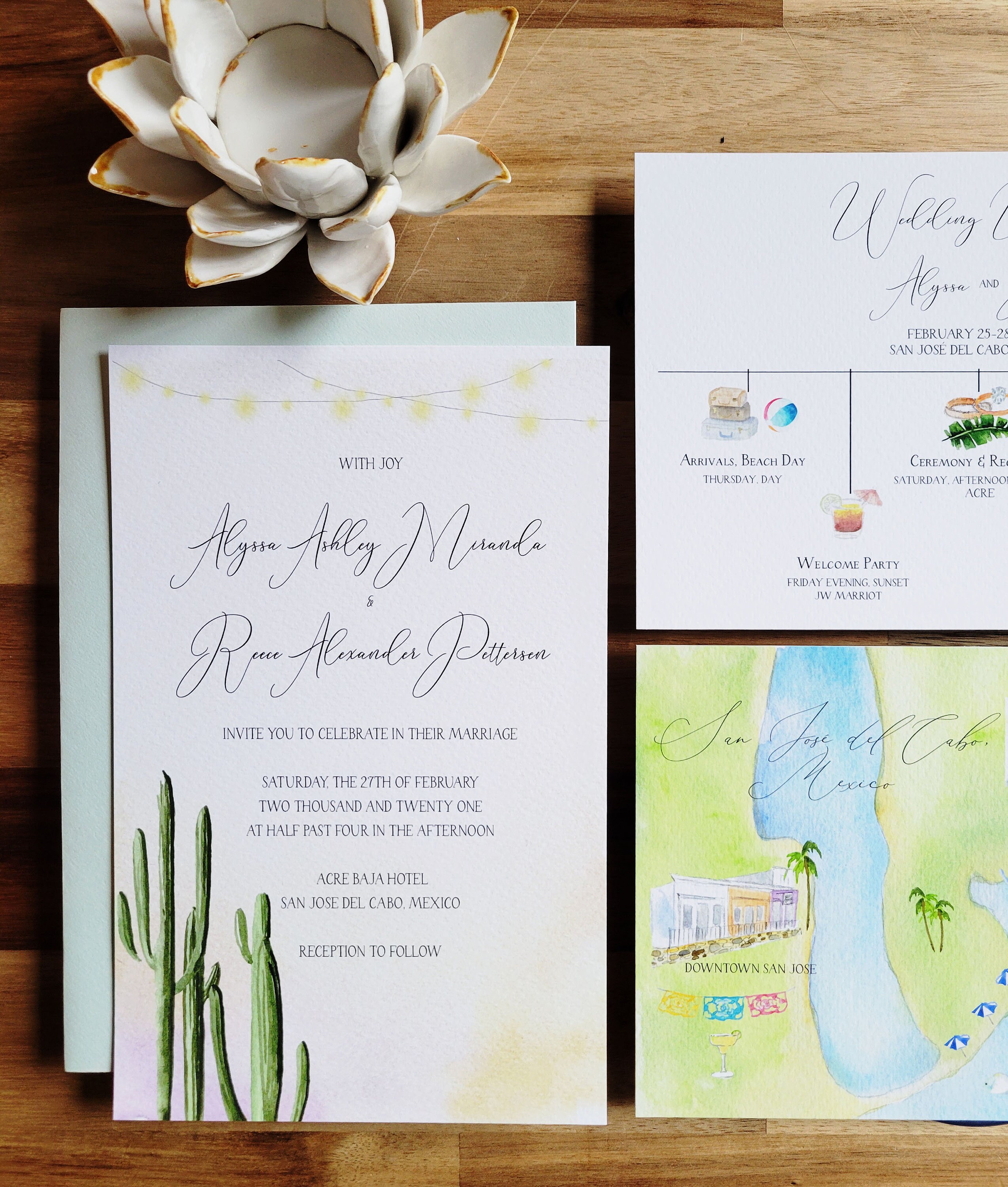 Invitations Paper Cactus Watercolor Wedding Suite Mexico Wedding ...