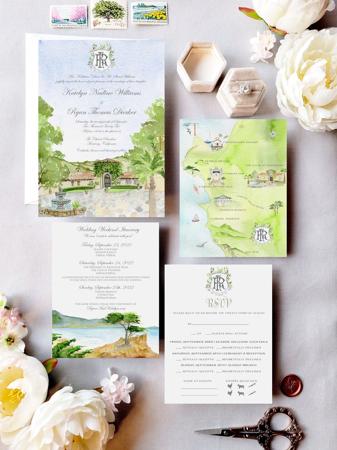 Monterey, California Wedding Invitations Featuring the Club at Pasadera ...