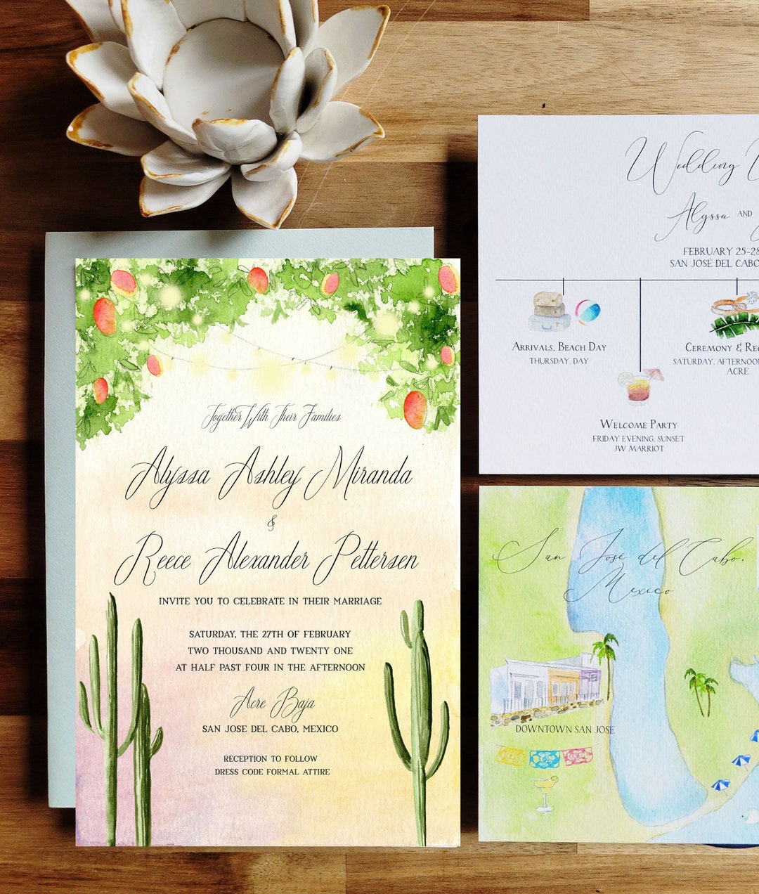 Acre Baja Watercolor Wedding Invitations | JW Marriott Los Cabos | the ...