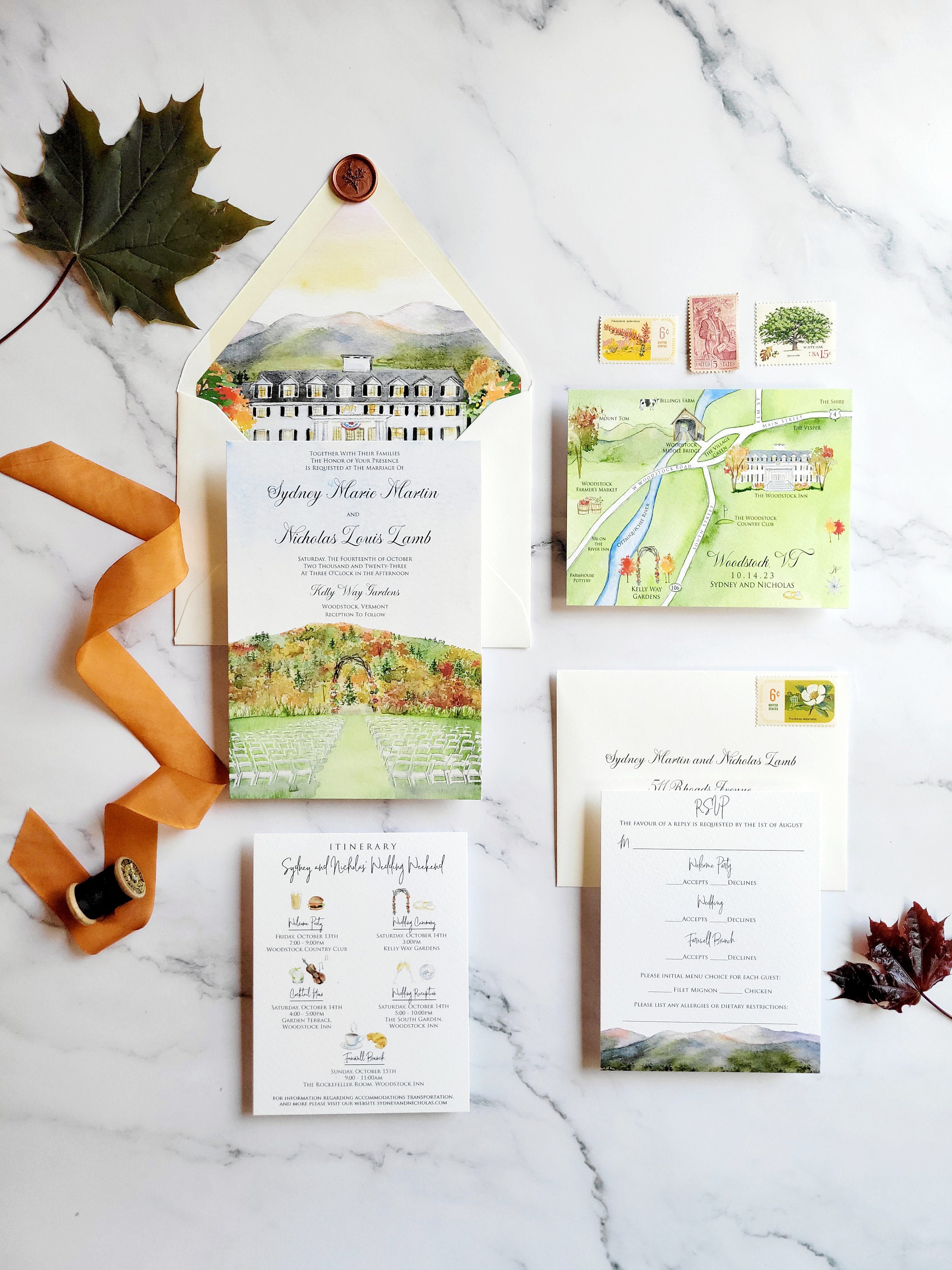 Woodstock, Vermont Fall Wedding Invitations | Kelly Way Gardens | the ...