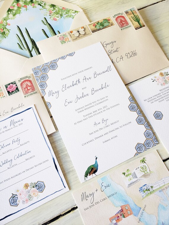 Invitations Paper Cactus Watercolor Wedding Suite Mexico Wedding ...