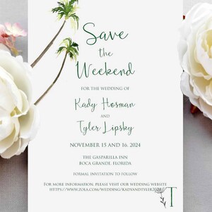 Watercolor Key West Wedding Invitation Set, Tropical Island Palm Tree ...