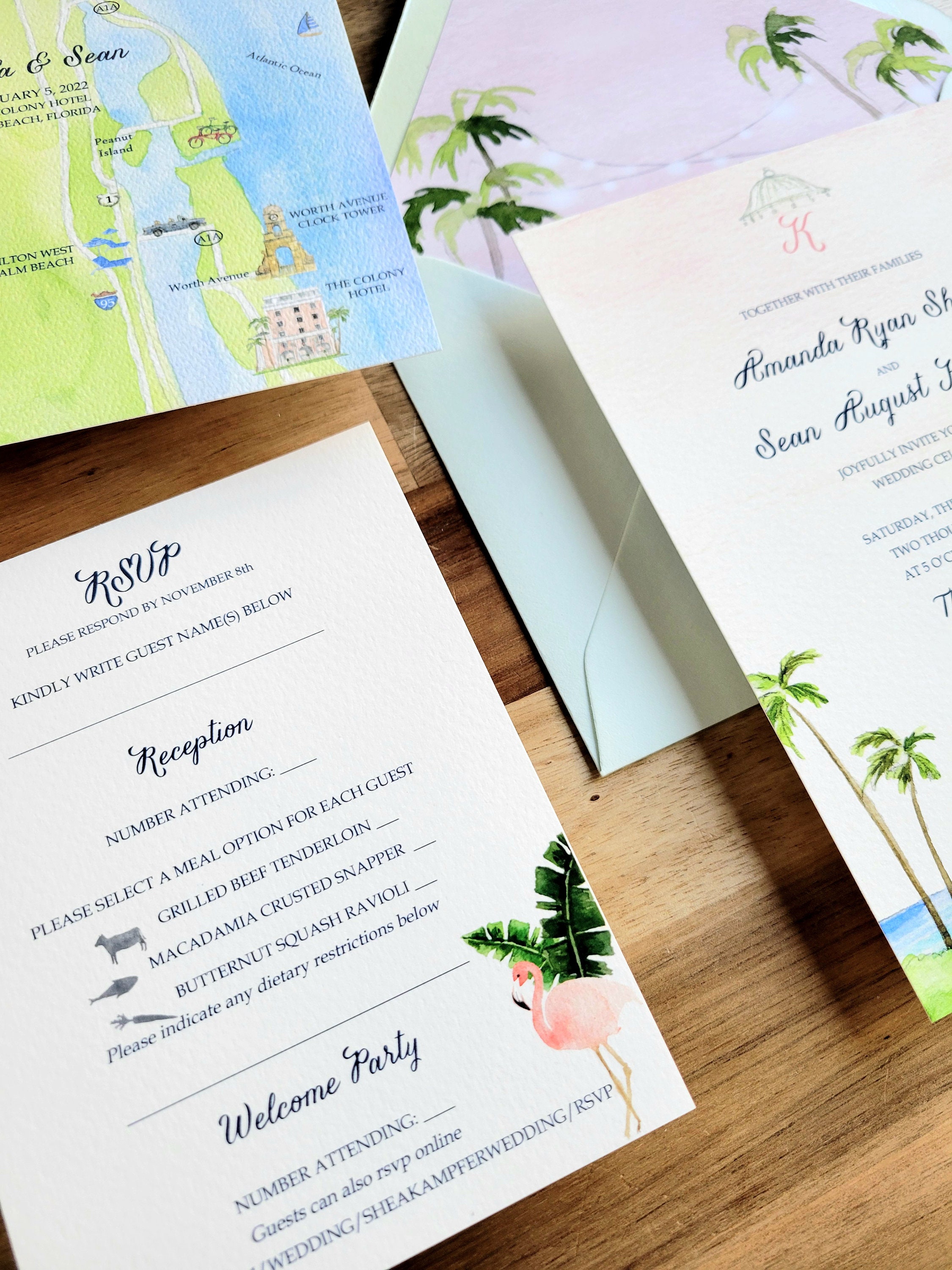 Paper Palm Beach Wedding Invitations Florida Wedding Suite Watercolor ...