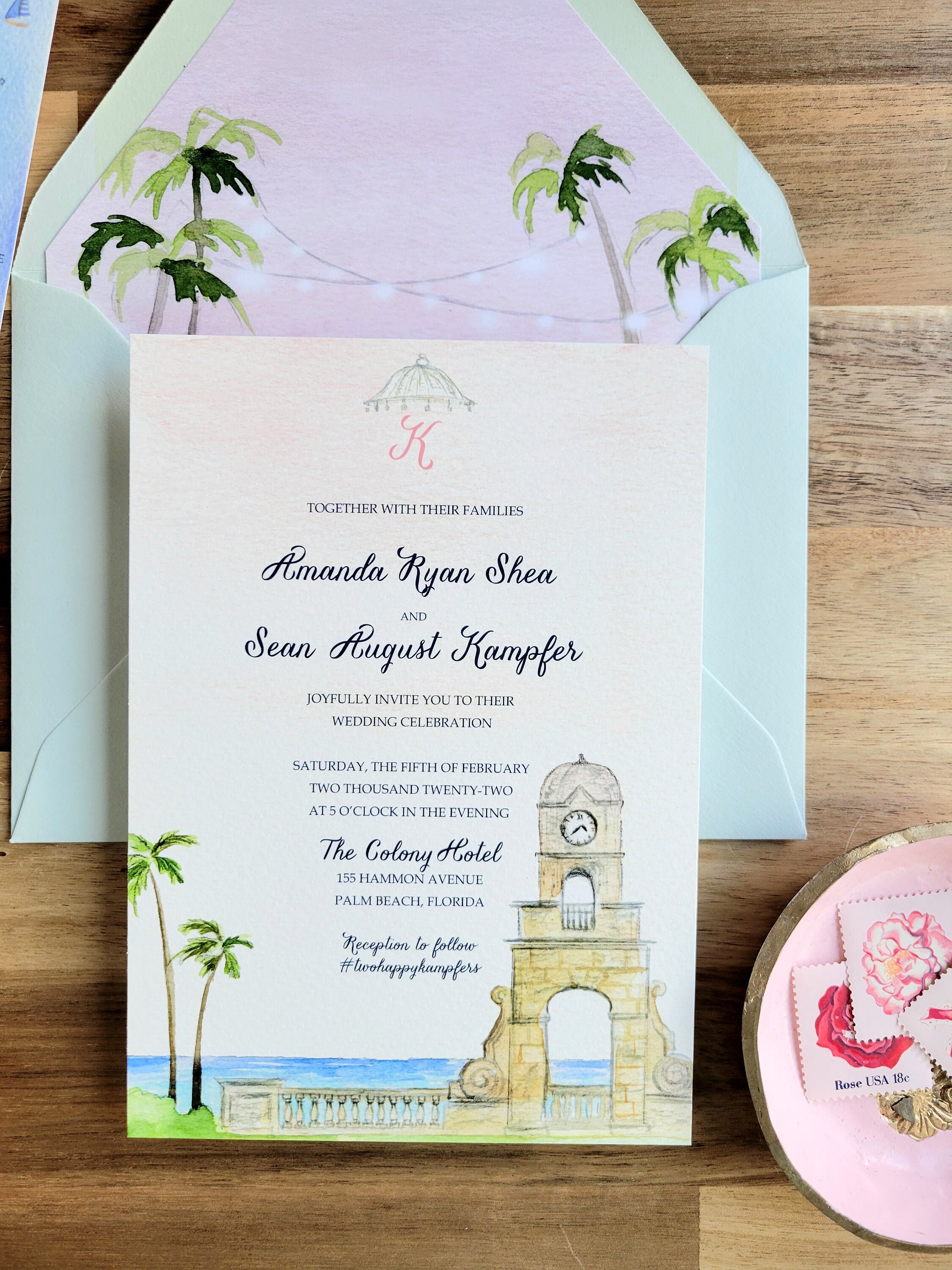 Paper Palm Beach Wedding Invitations Florida Wedding Suite Watercolor ...