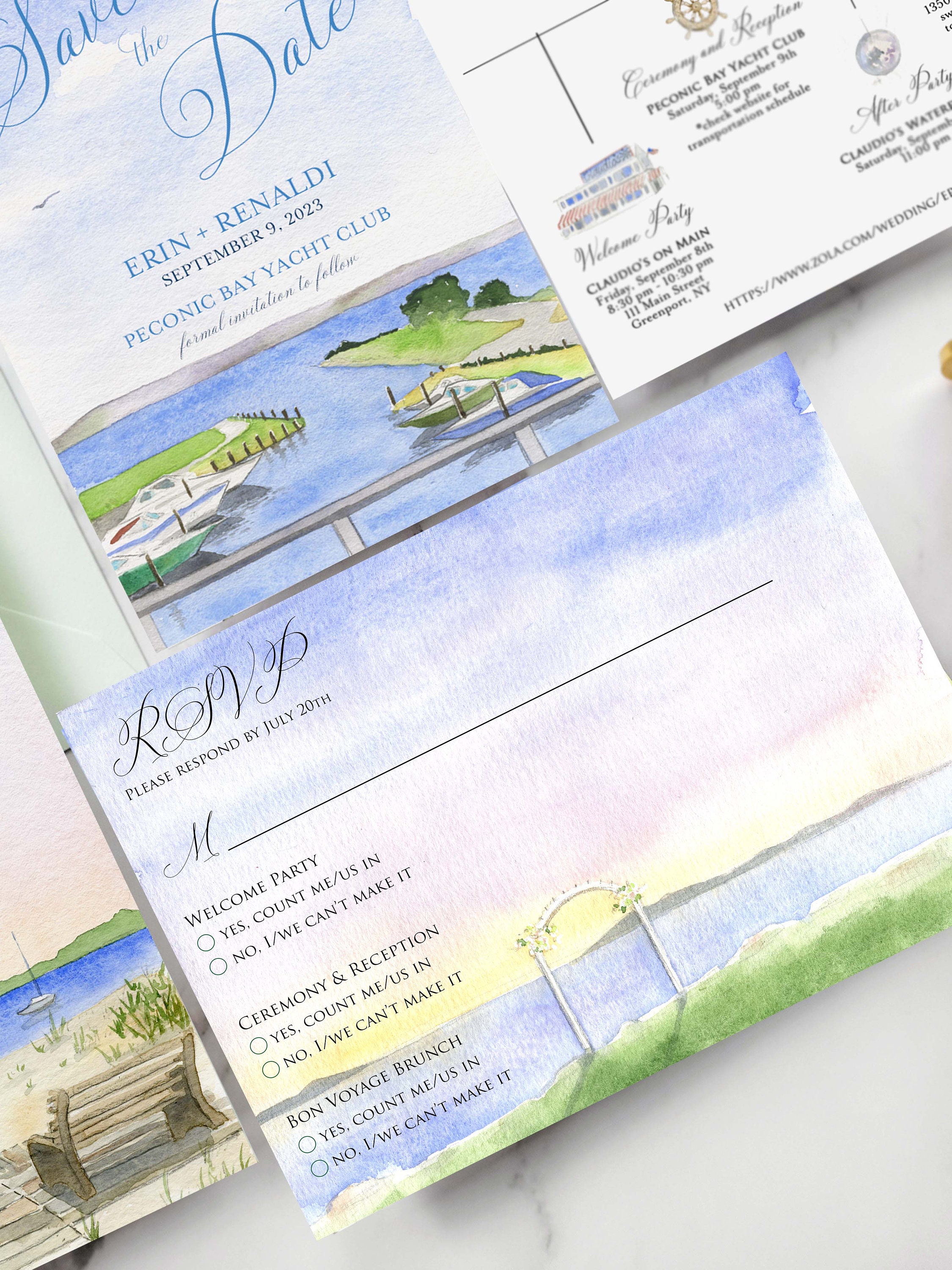 Peconic Bay Yacht Club Wedding Invitations | Watercolor Wedding Invites ...