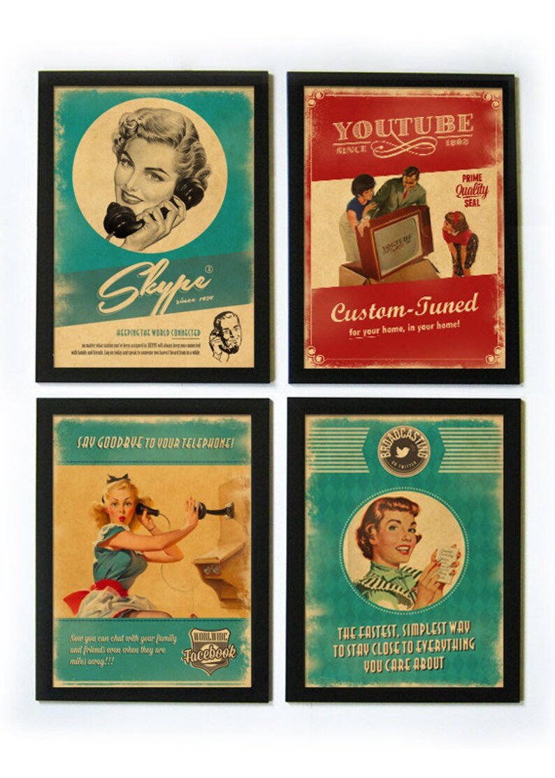 Vintage Social Media Posters Set of 4 large 50x70 Cm - Etsy